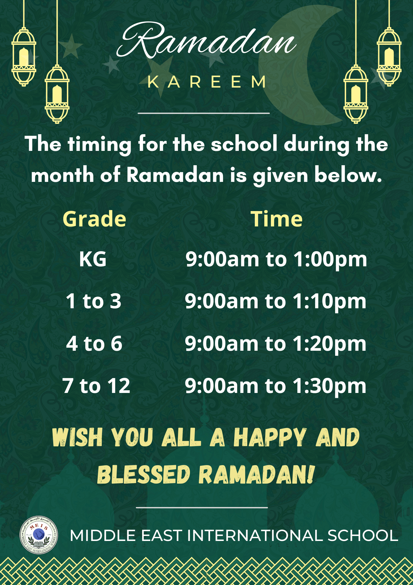 Ramadan Timings - Middle East International School